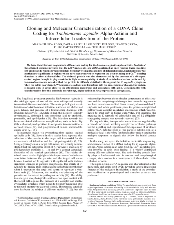 (PDF) Cloning and molecular characterization of a cDNA clone coding for Trichomonas vaginalis ...