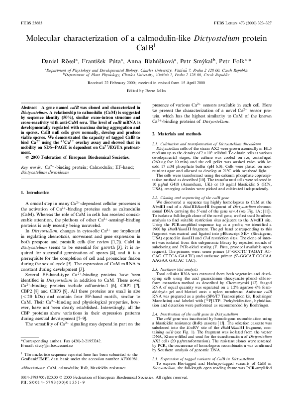 (PDF) Molecular characterization of a calmodulin-like Dictyostelium protein CalB