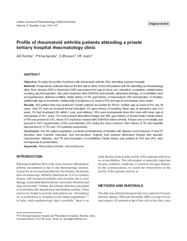 (PDF) Profile of rheumatoid arthritis patients attending a private ...