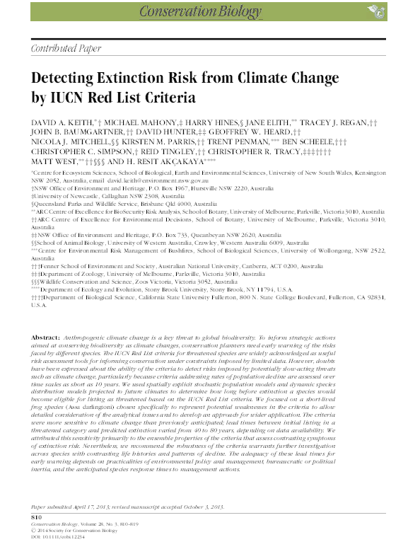 (PDF) Detecting Extinction Risk from Climate Change by IUCN Red List ...