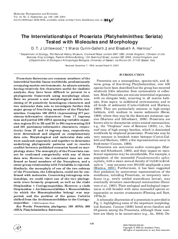(PDF) The Interrelationships of Proseriata (Platyhelminthes: Seriata ...