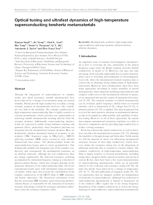 Pdf Optical Tuning And Ultrafast Dynamics Of High Temperature Superconducting Terahertz