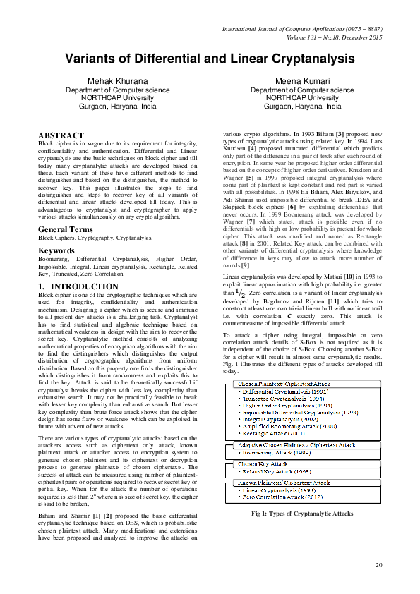 (PDF) Rectified Differential Cryptanalysis of 16 Round Present | Manoj Talyan - Academia.edu