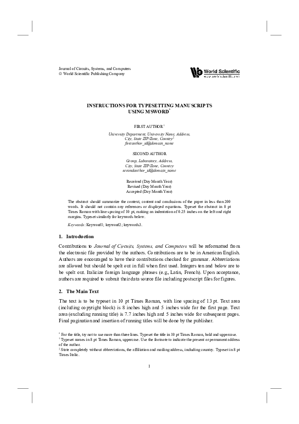 (PDF) INSTRUCTIONS FOR TYPESETTING MANUSCRIPTS USING MSWORD