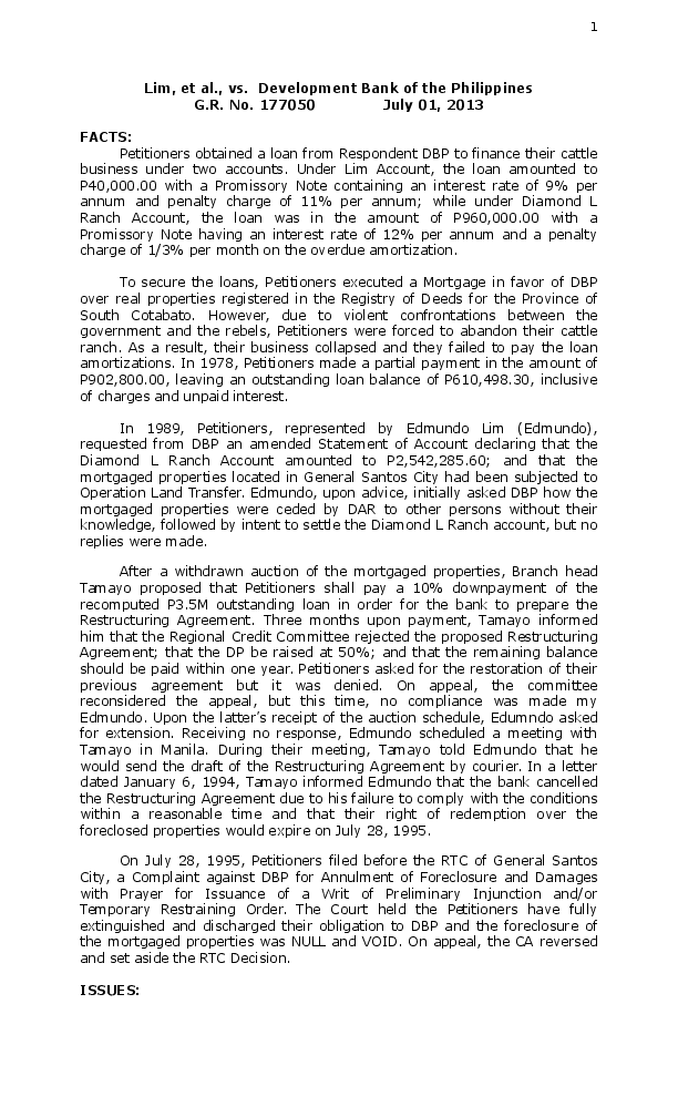 (DOC) Lim, et al., vs. Development Bank of the Philippines