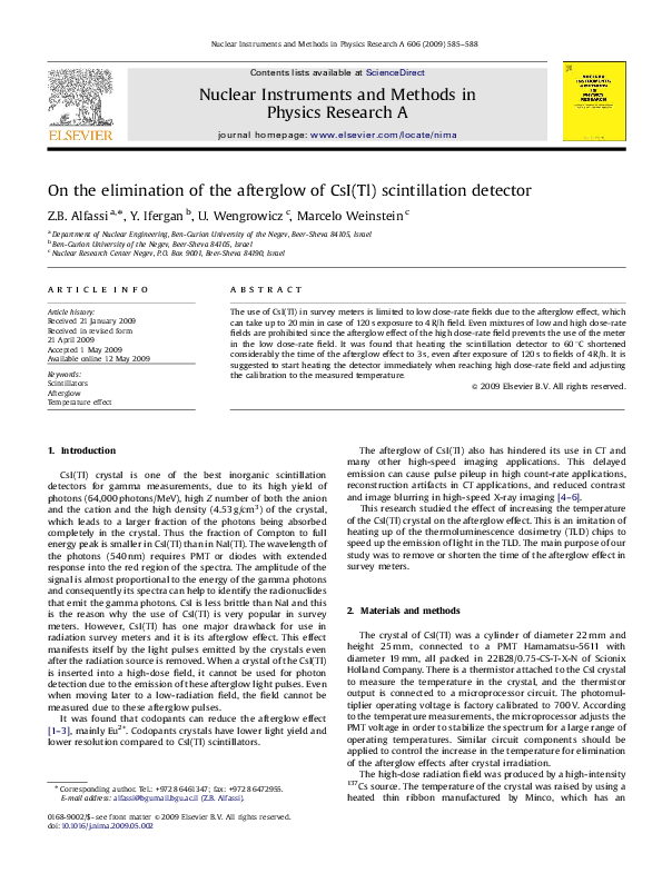 (PDF) On the elimination of the afterglow of CsI(Tl) scintillation detector