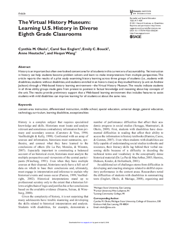 (PDF) The Virtual History Museum: Learning U.S. History in Diverse ...