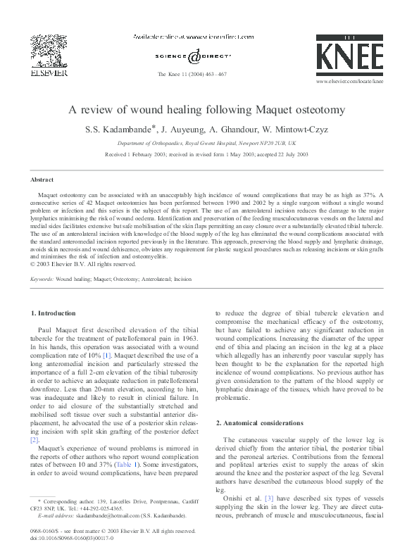 (PDF) A review of wound healing following Maquet osteotomy
