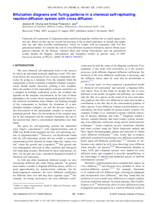 (PDF) Bifurcation diagrams and Turing patterns in a chemical self-replicating reaction-diffusion ...