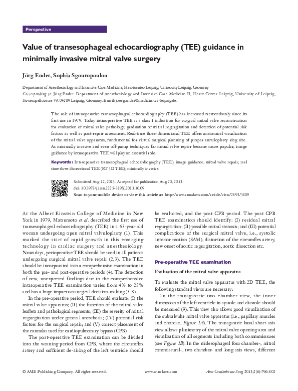 (PDF) Value of transesophageal echocardiography (TEE) guidance in ...