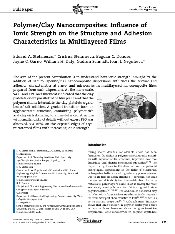 (PDF) Polymer/Clay Nanocomposites: Influence of Ionic Strength on the ...