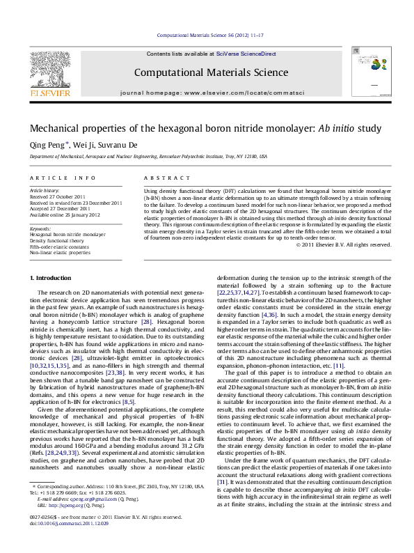 (PDF) Mechanical properties of the hexagonal boron nitride monolayer ...