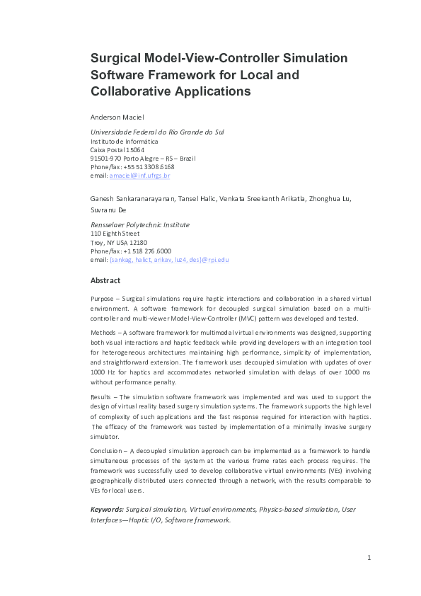 Pdf Surgical Model View Controller Simulation Software Framework For