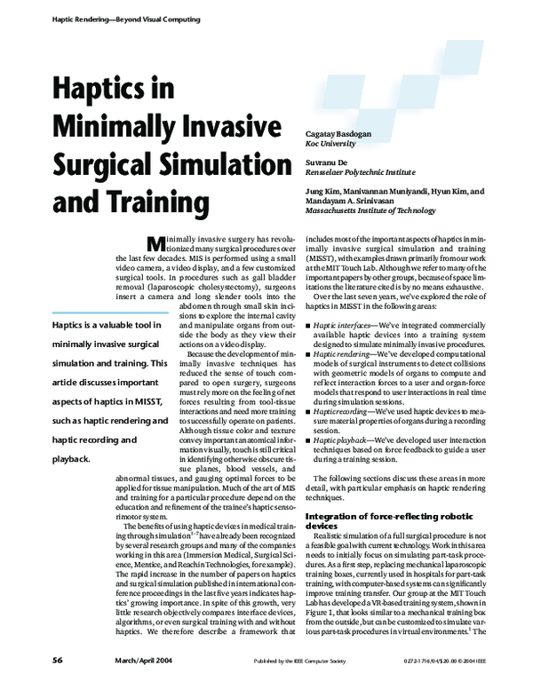 (PDF) Haptic rendering - beyond visual computing - Haptics in minimally invasive surgical ...