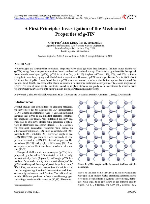 (PDF) A first principles investigation of the mechanical properties of g-ZnO: The graphene-like ...