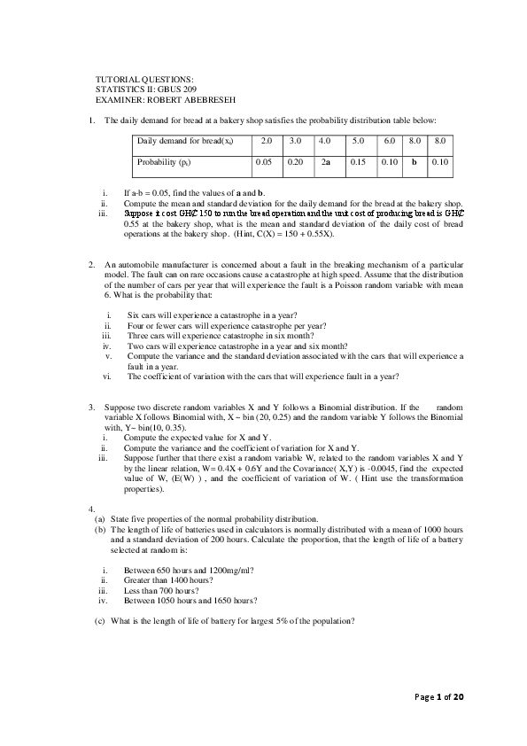 (PDF) Sample statistics questions SEMESTER