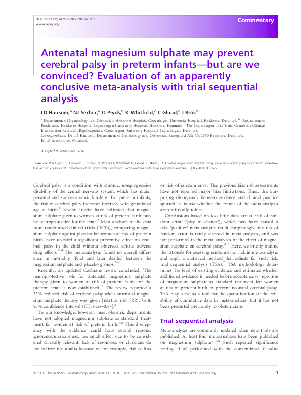 (PDF) Antenatal magnesium sulphate may prevent cerebral palsy in ...