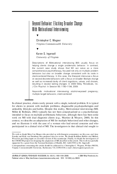 (PDF) Beyond behavior: eliciting broader change with motivational ...