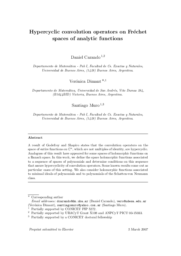 (PDF) Hypercyclic convolution operators on Fréchet spaces of analytic functions