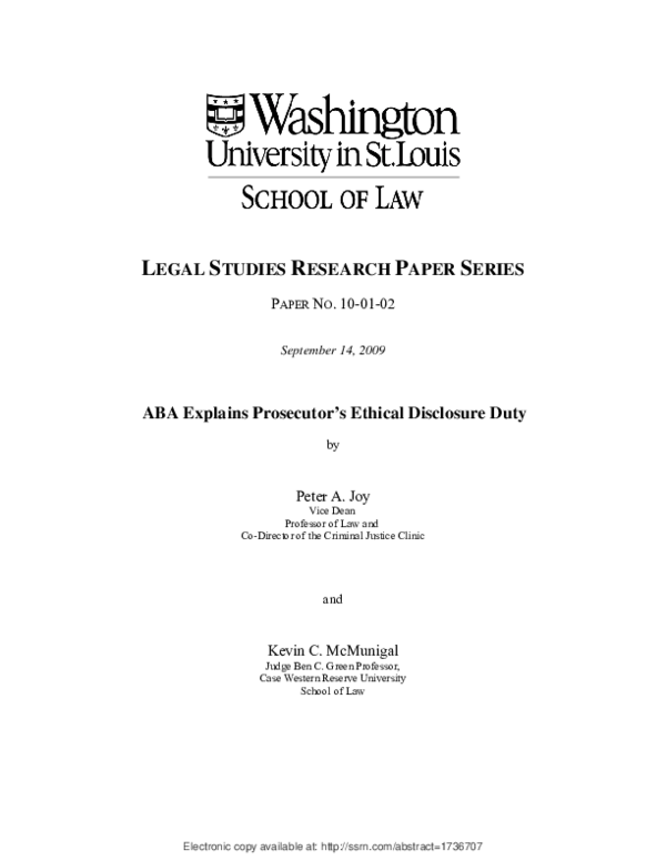 (PDF) ABA Explains Prosecutor's Ethical Disclosure Duty