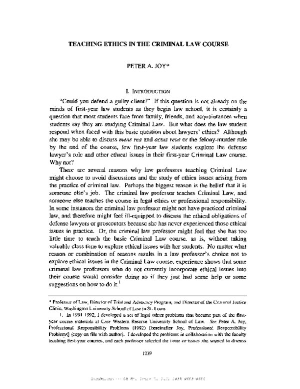 (PDF) Teaching Ethics in the Criminal Law Course