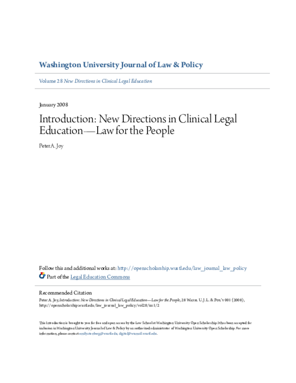 (PDF) Introduction: New Directions in Clinical Legal Education—Law for ...