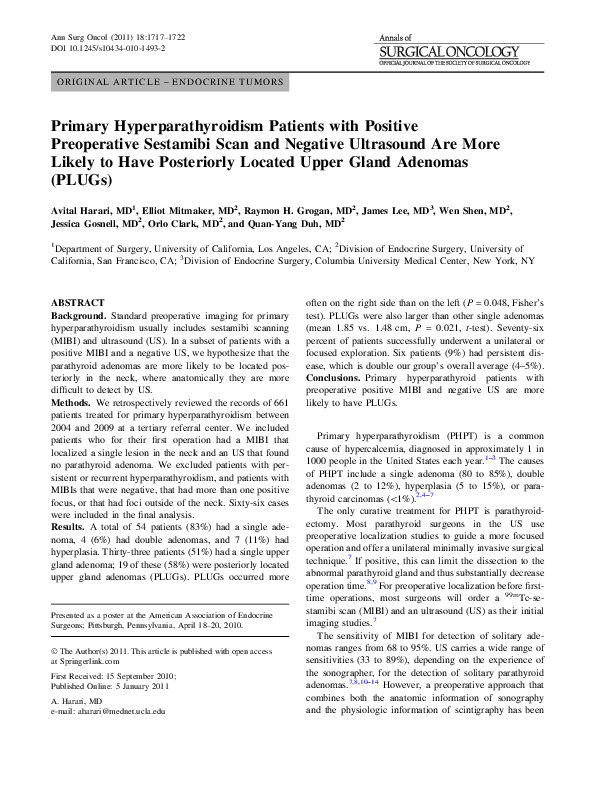 (PDF) Primary Hyperparathyroidism Patients with Positive Preoperative ...