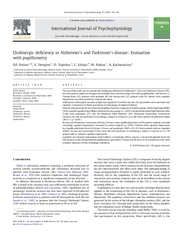 (PDF) Cholinergic deficiency in Alzheimer's and Parkinson's disease ...