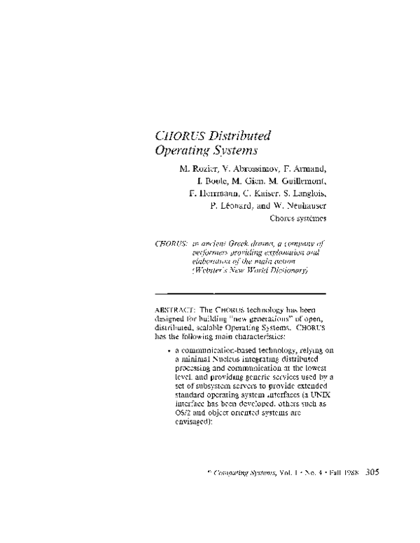 (PDF) CHORUS Distributed Operating Systems