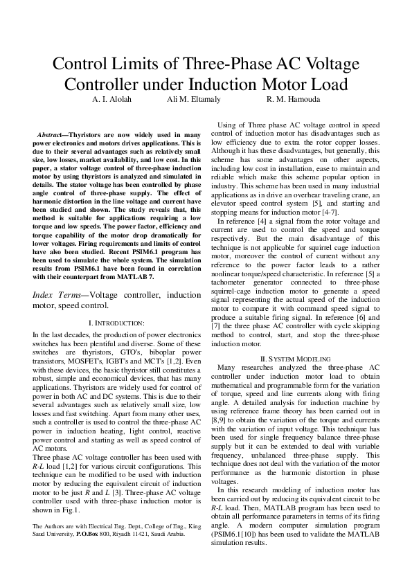 (PDF) Control Limits of Three-Phase AC Voltage Controller under ...