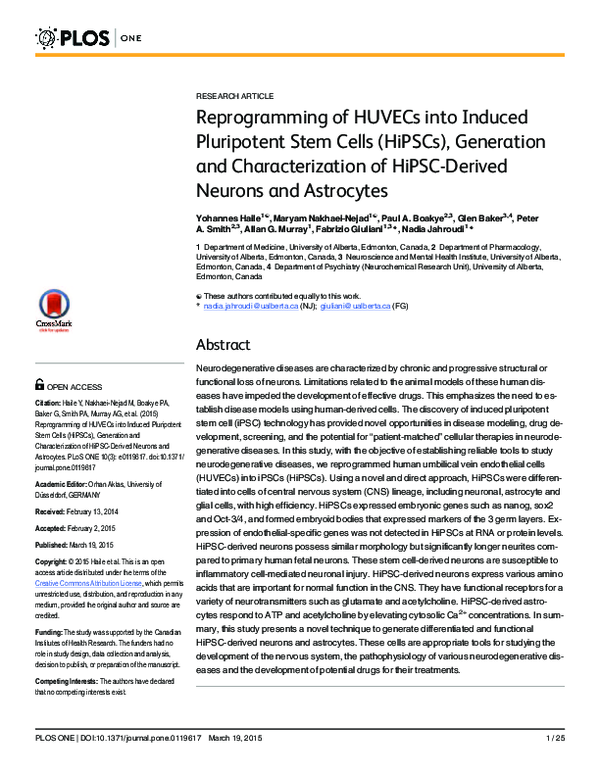 (PDF) Reprogramming of HUVECs into Induced Pluripotent Stem Cells ...