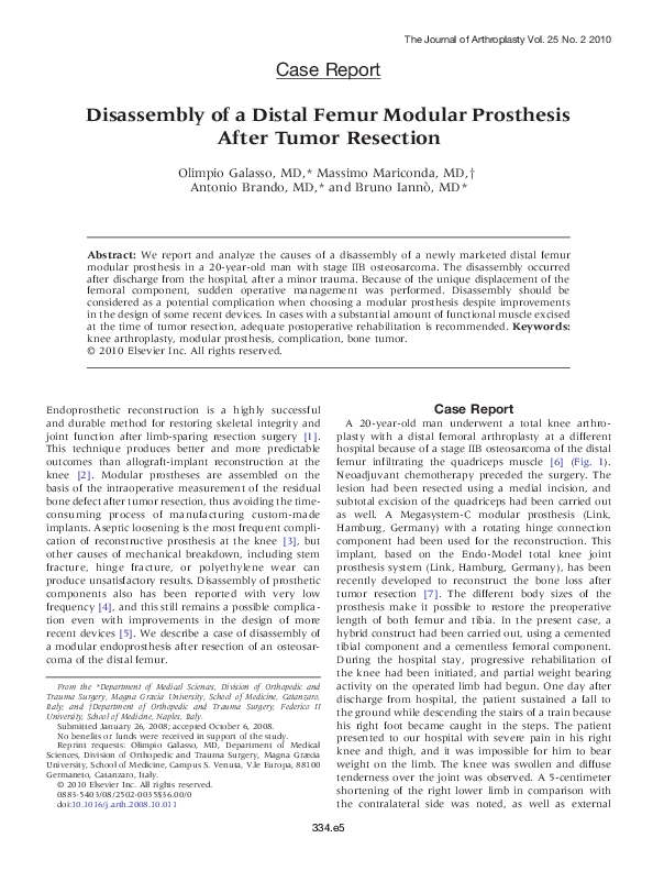 (PDF) Disassembly of a Distal Femur Modular Prosthesis After Tumor ...