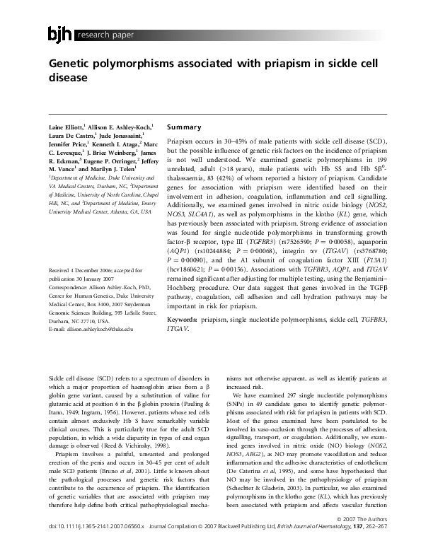 (PDF) Genetic polymorphisms associated with priapism in sickle cell disease
