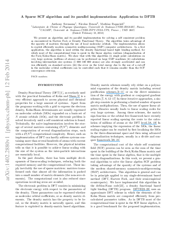 Pdf A Sparse Scf Algorithm And Its Parallel Implementation