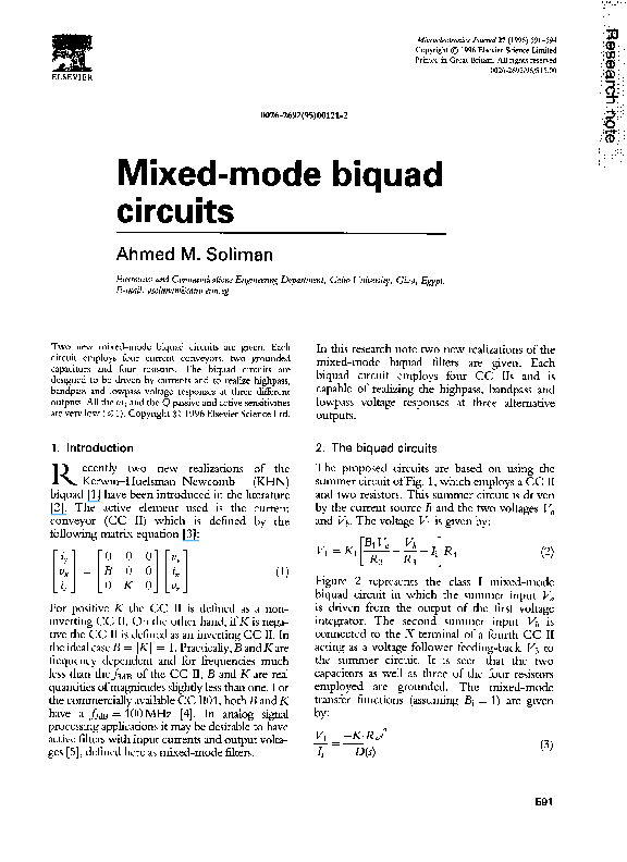 (PDF) Mixed-mode biquad circuits