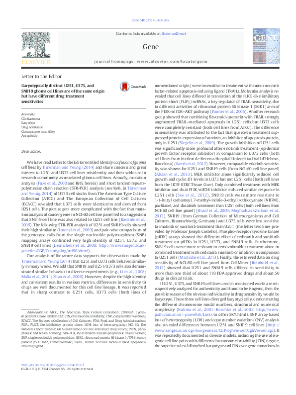 (PDF) Karyotypically distinct U251, U373, and SNB19 glioma cell lines ...