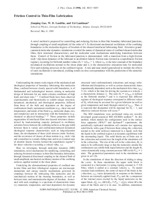 (PDF) Friction Control in Thin-Film Lubrication
