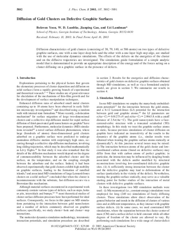 (PDF) Diffusion of Gold Clusters on Defective Graphite Surfaces