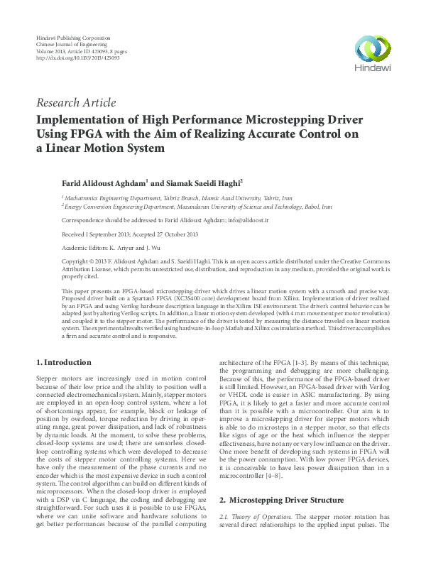 (PDF) Implementation of High Performance Micro Stepping Driver using FPGA with the Aim of ...