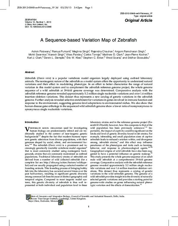 (PDF) A Sequence-Based Variation Map of Zebrafish