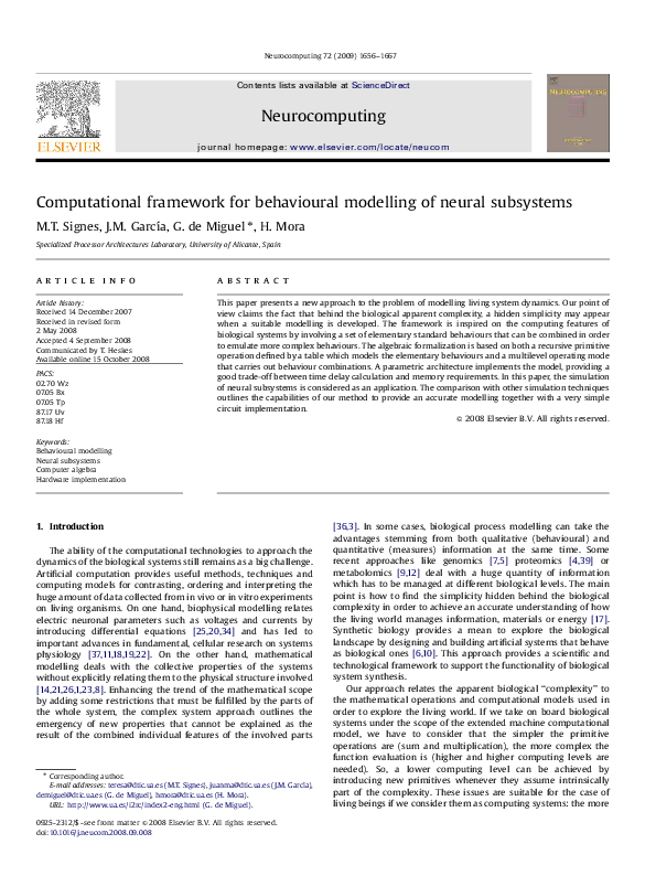 Pdf Computational Framework For Behavioural Modelling Of Neural 8038