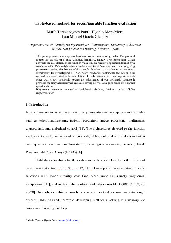 Pdf Table Based Recursive Method For Function Evaluation