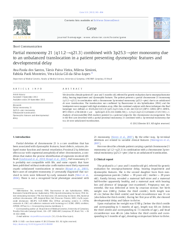 (PDF) Partial monosomy 21 (q11.2→q21.3) combined with 3p25.3→pter ...