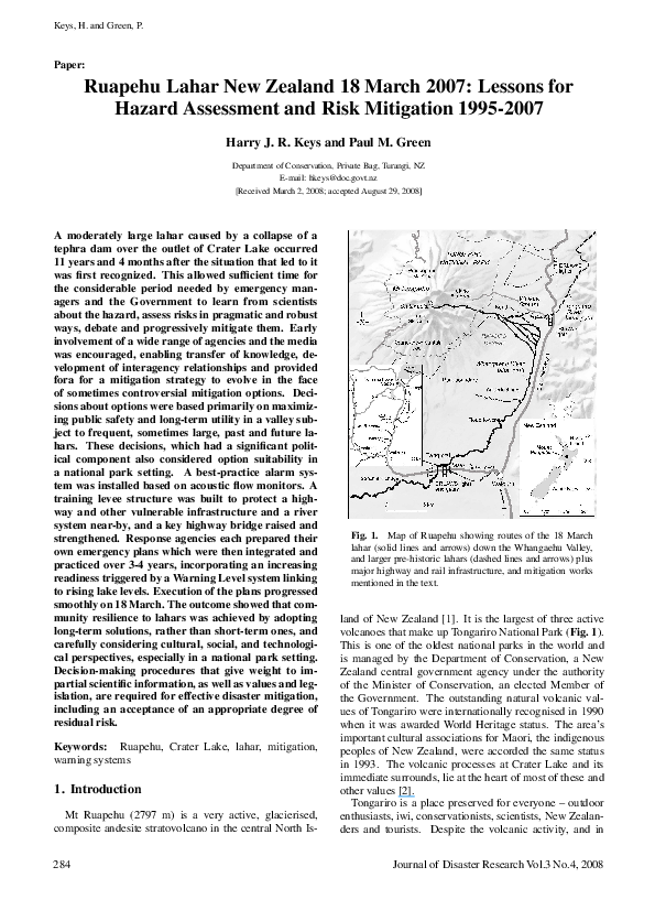 (PDF) Ruapehu Lahar New Zealand 18 March 2007: Lessons for Hazard ...