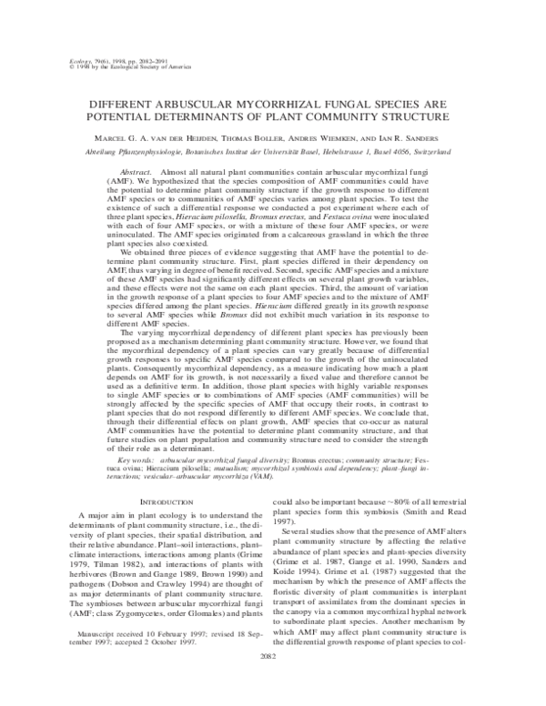 (PDF) Different Arbuscular Mycorrhizal Fungal Species Are Potential Determinants of Plant ...