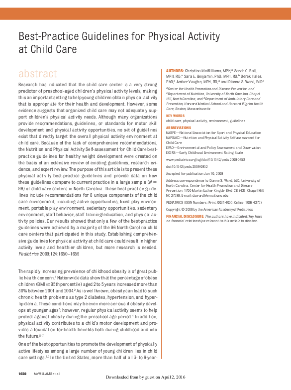 (PDF) Best-Practice Guidelines for Physical Activity at Child Care