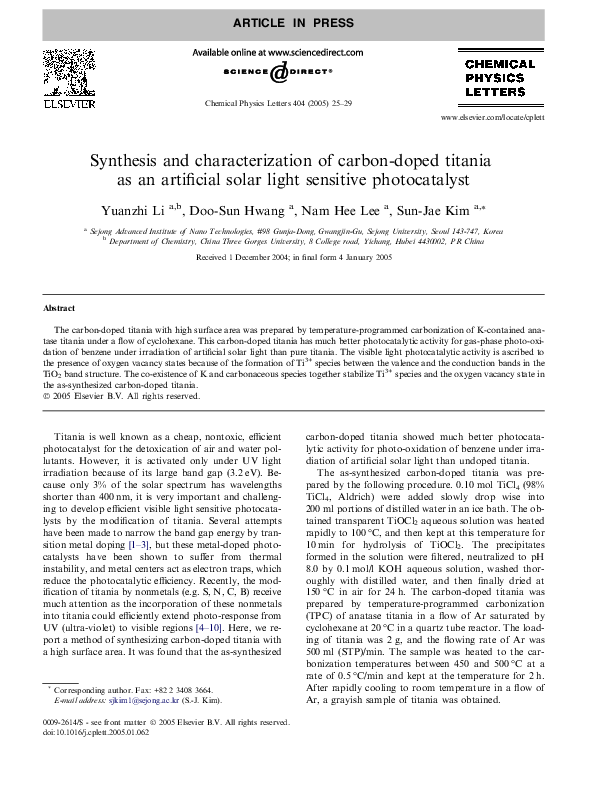 Pdf Synthesis And Characterization Of Carbon Doped Tio 2 Nanostructures With Enhanced Visible