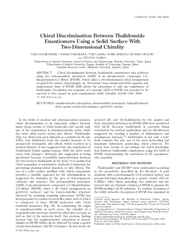 (PDF) Chiral discrimination between thalidomide enantiomers using a ...