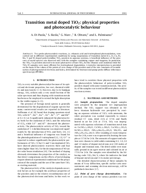 (PDF) Transition metal doped TiO 2: physical properties and photocatalytic behaviour