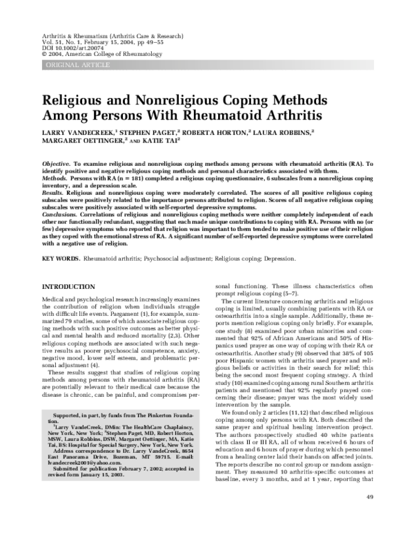 (PDF) Religious and nonreligious coping methods among persons with ...